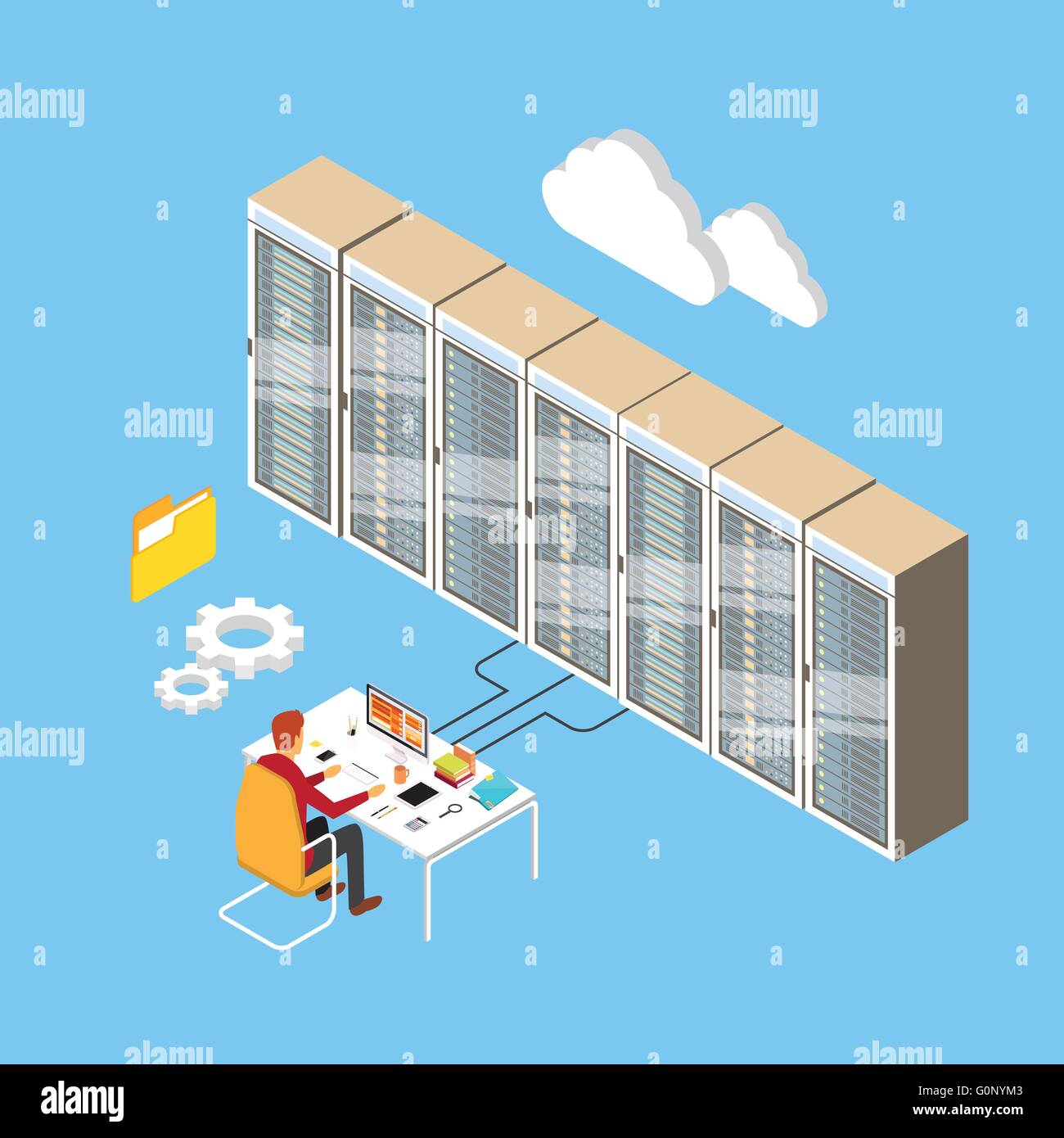 Man Working Data Center Technical Room Hosting Server Database 3d 4511