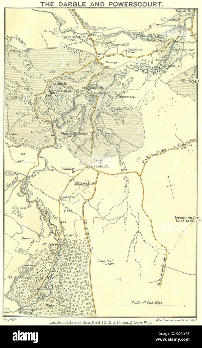 IRELAND: Dargle & Powerscourt, 1912 antique map Stock Photo - Alamy