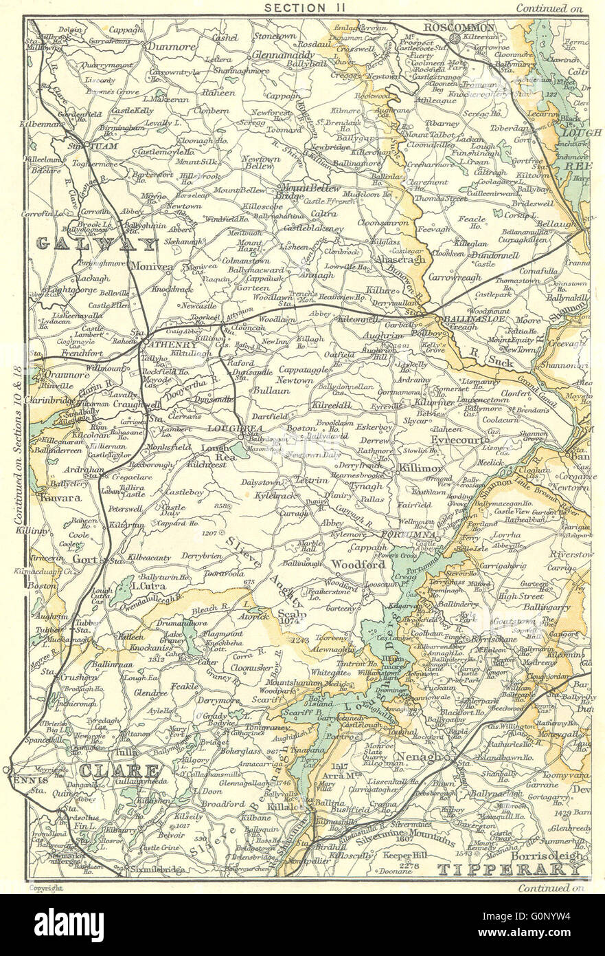 IRELAND: Parts of Tipperary, Galway & Clare, 1912 antique map Stock ...