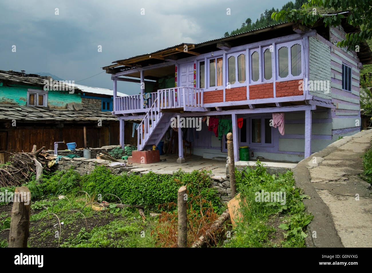 A beautiful Himalayan Log House in the traditional style Stock Photo ...