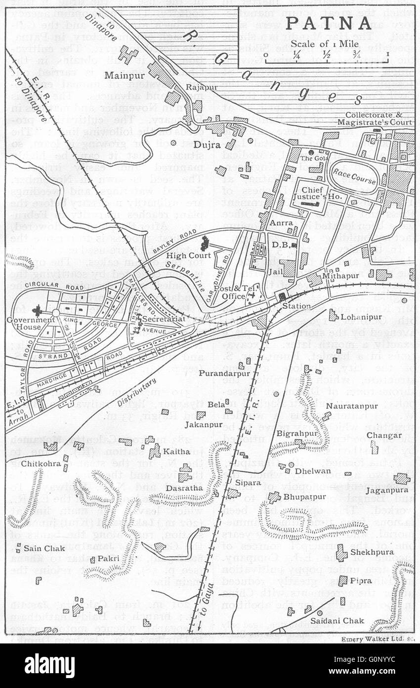 BRITISH INDIA: Patna city plan. Railways buildings Race course Ganges ...