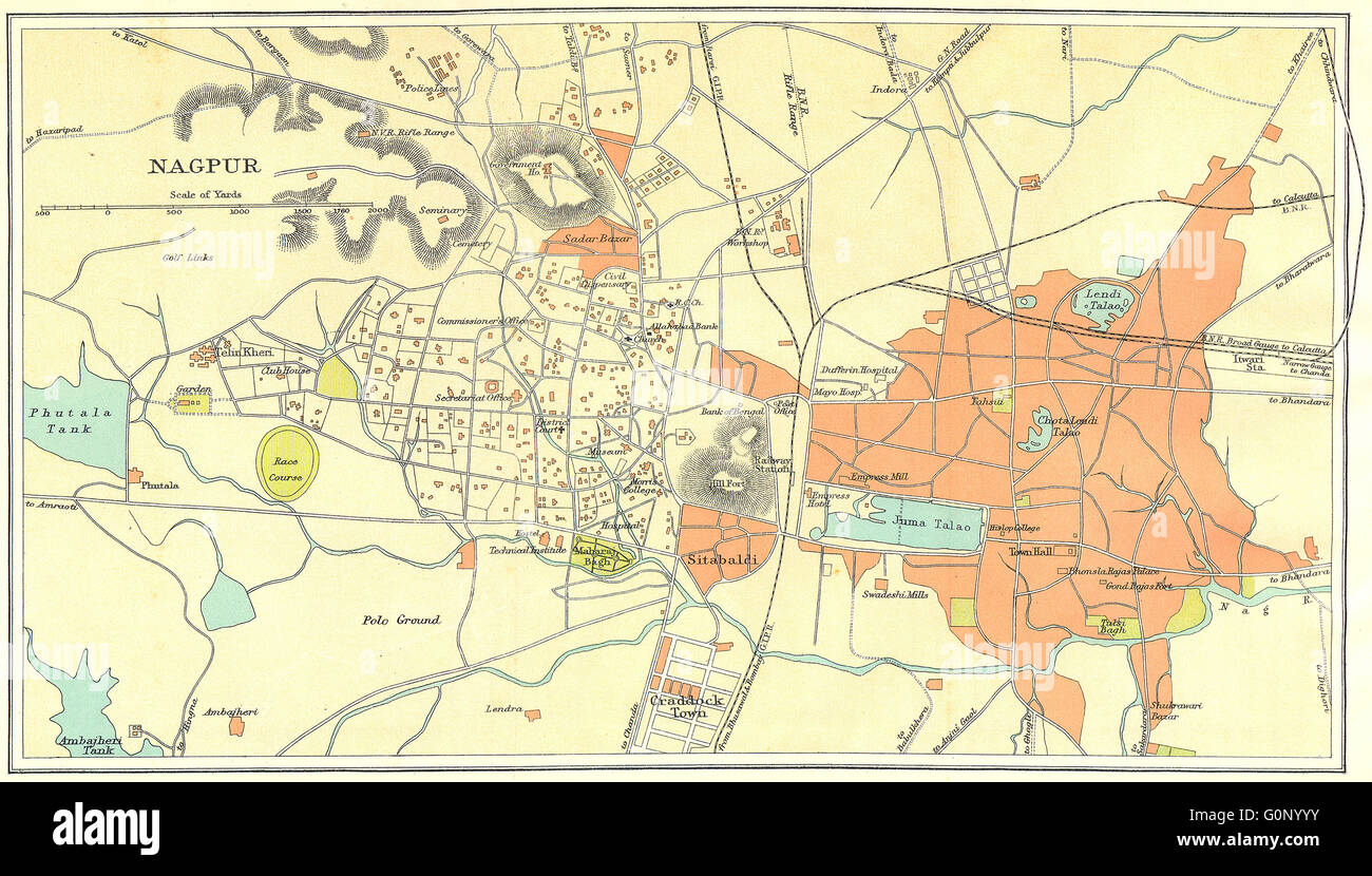 BRITISH INDIA: Nagpur city plan. Maharashtra., 1924 vintage map Stock ...