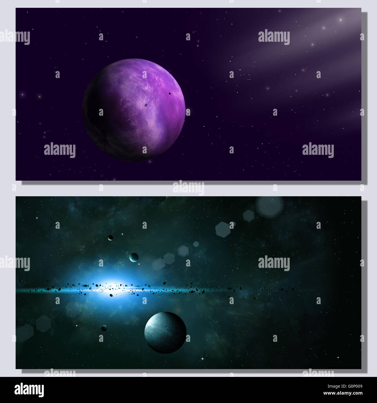 abstract fantasy deep space banners with planets and stars Stock Photo ...