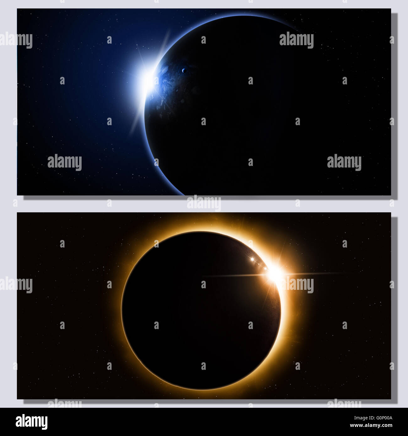 abstract fantasy deep space eclipse banners with planets and stars ...