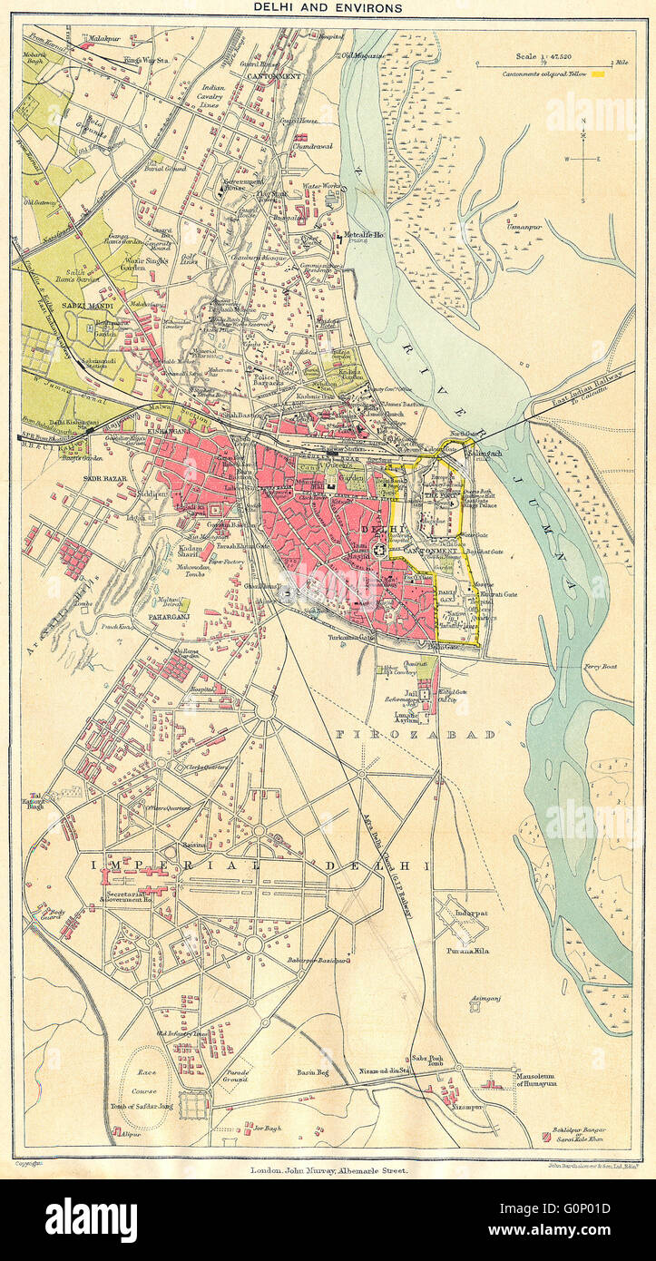 BRITISH INDIA: Delhi & environs plan. Showing cantonment & railways ...