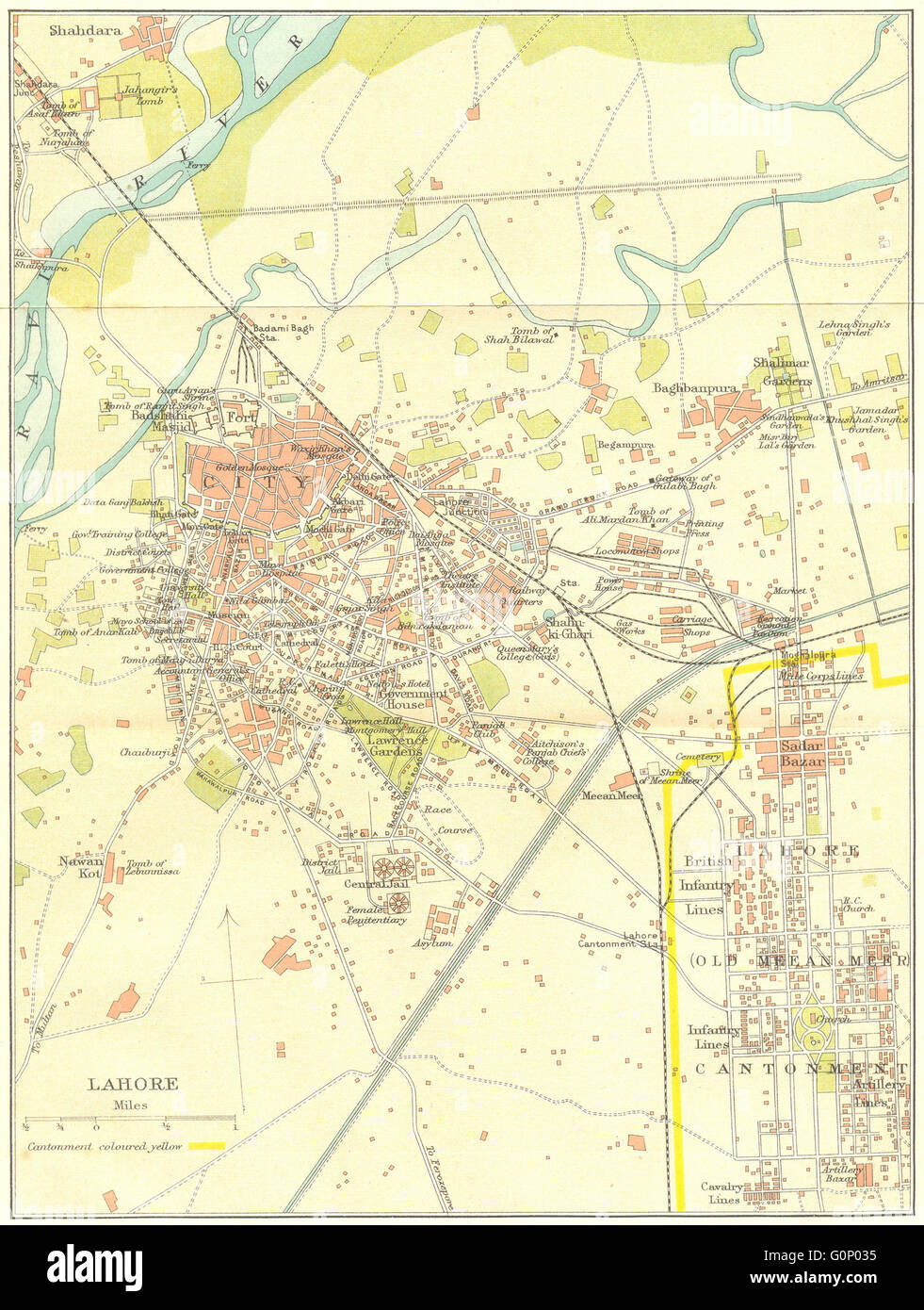 PAKISTAN: Lahore city plan showing the Old Meean Meer Cantonment Stock ...
