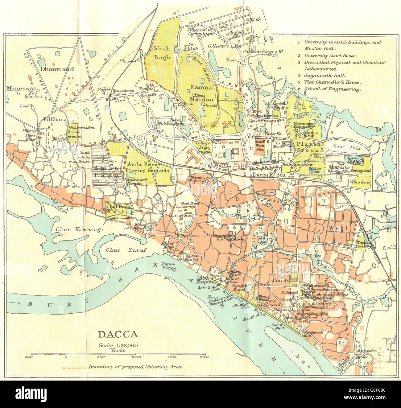 BENGAL/BANGLADESH: Dacca (Dhaka) city plan. British India, 1924 vintage ...