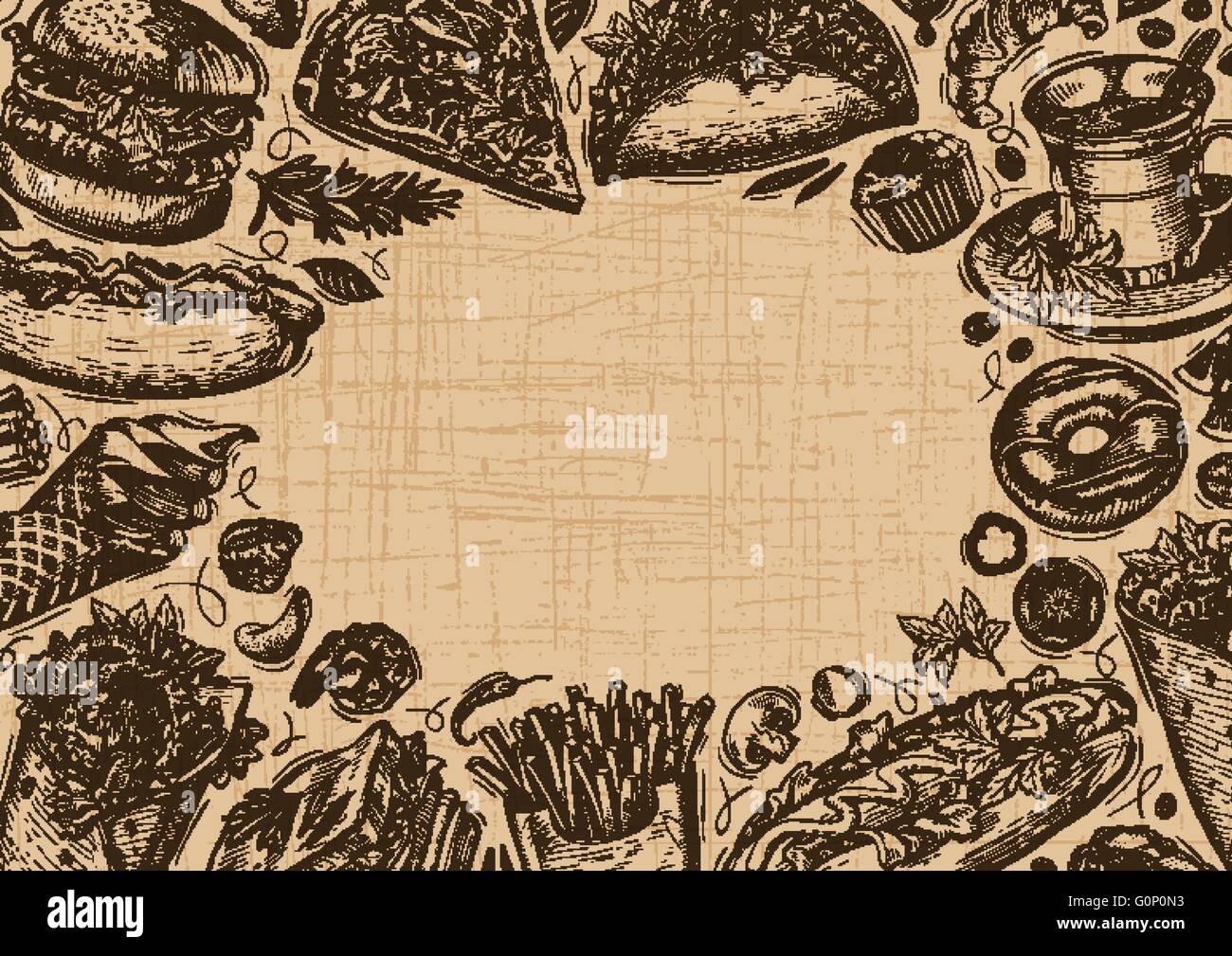 Vector vintage fast food. Template design menu restaurant, cafe Stock ...