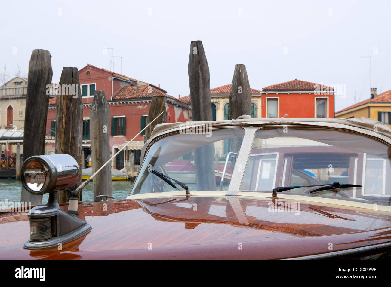 Classic wooden fast boat in Murano Stock Photo - Alamy