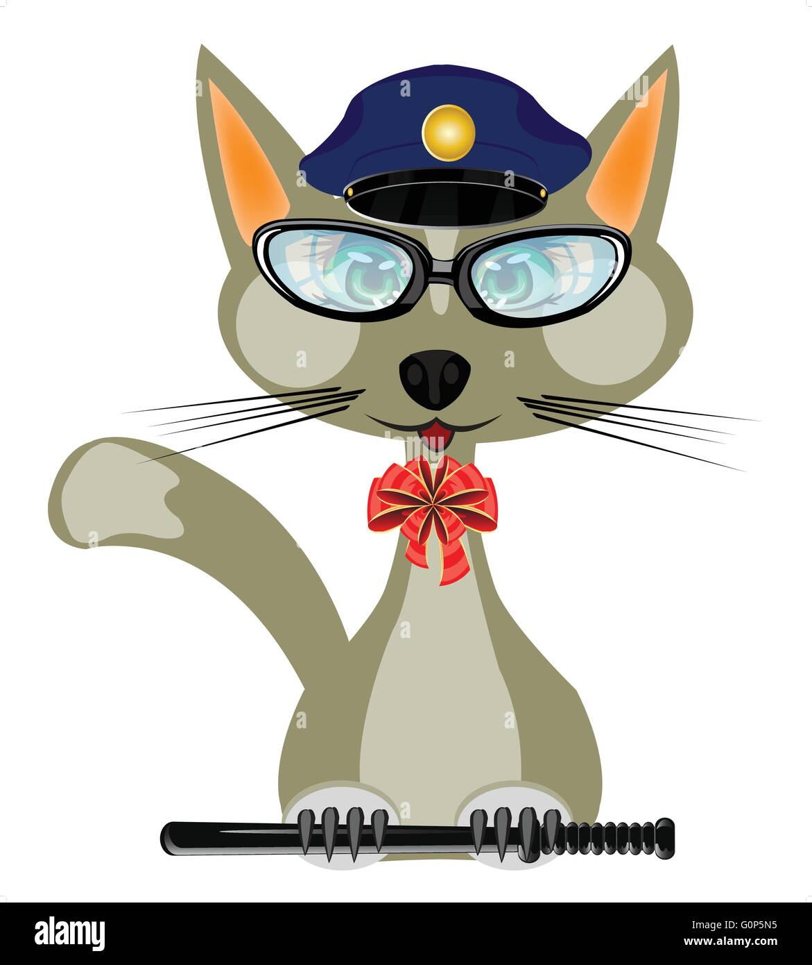 Cartoon of the cat in form of the police bodies on white background ...