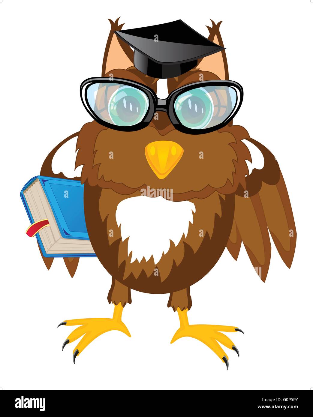 Bird owl professor with book on white background Stock Vector Image ...