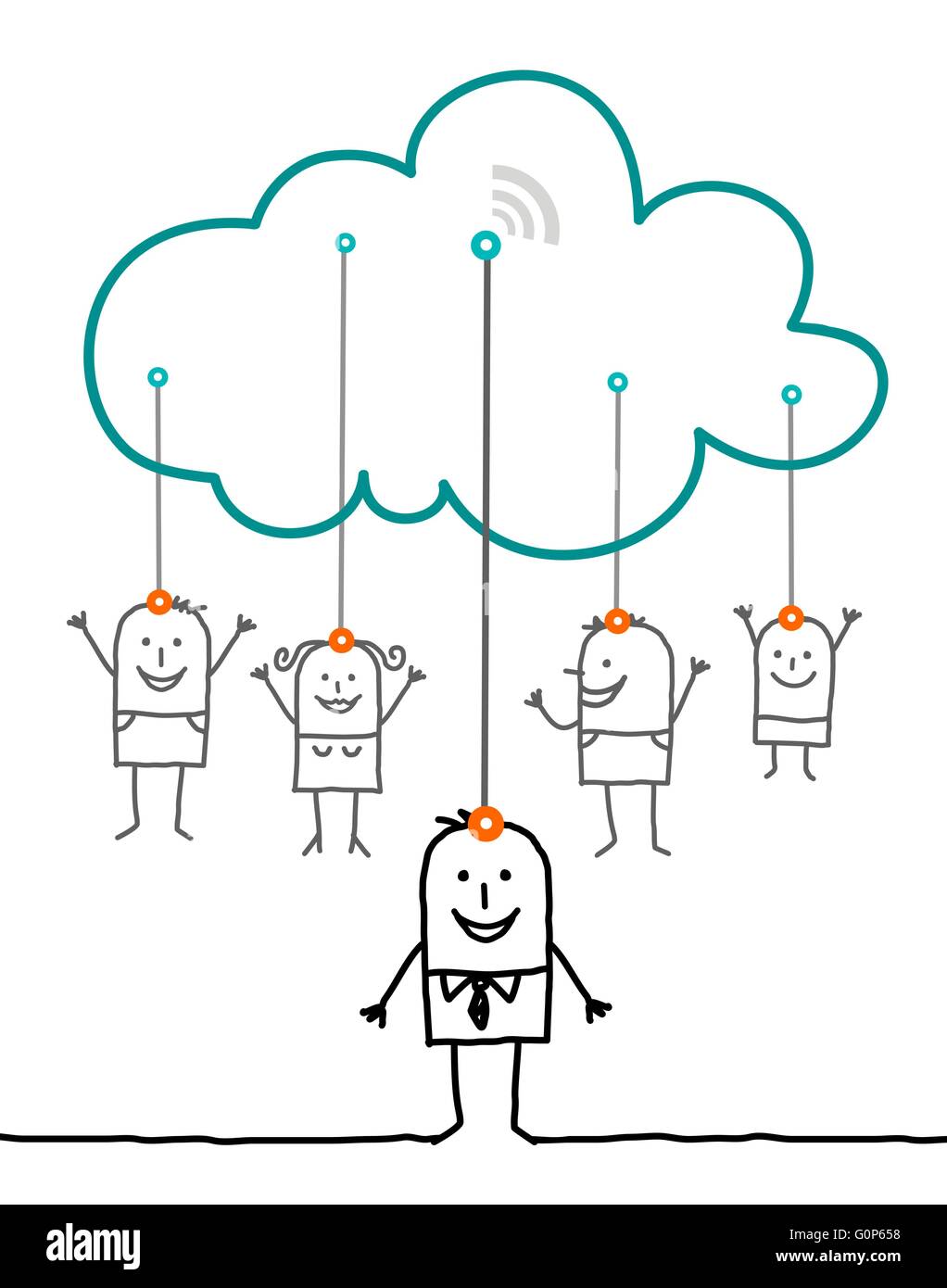 Cartoon illustration connected man internet Stock Vector Images - Alamy