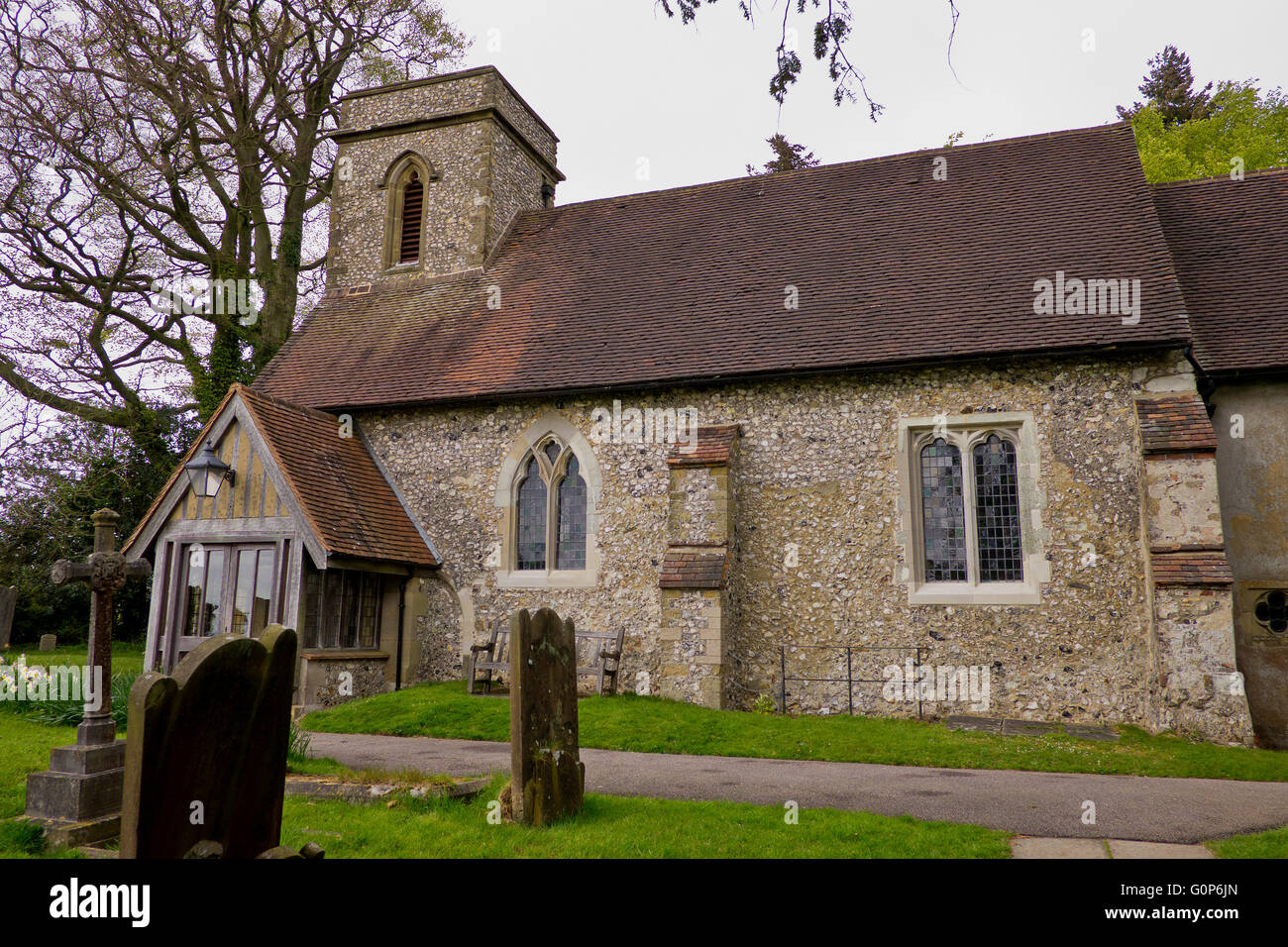 St Mary's Church built circa 1075 just outside the village of Tatsfield ...