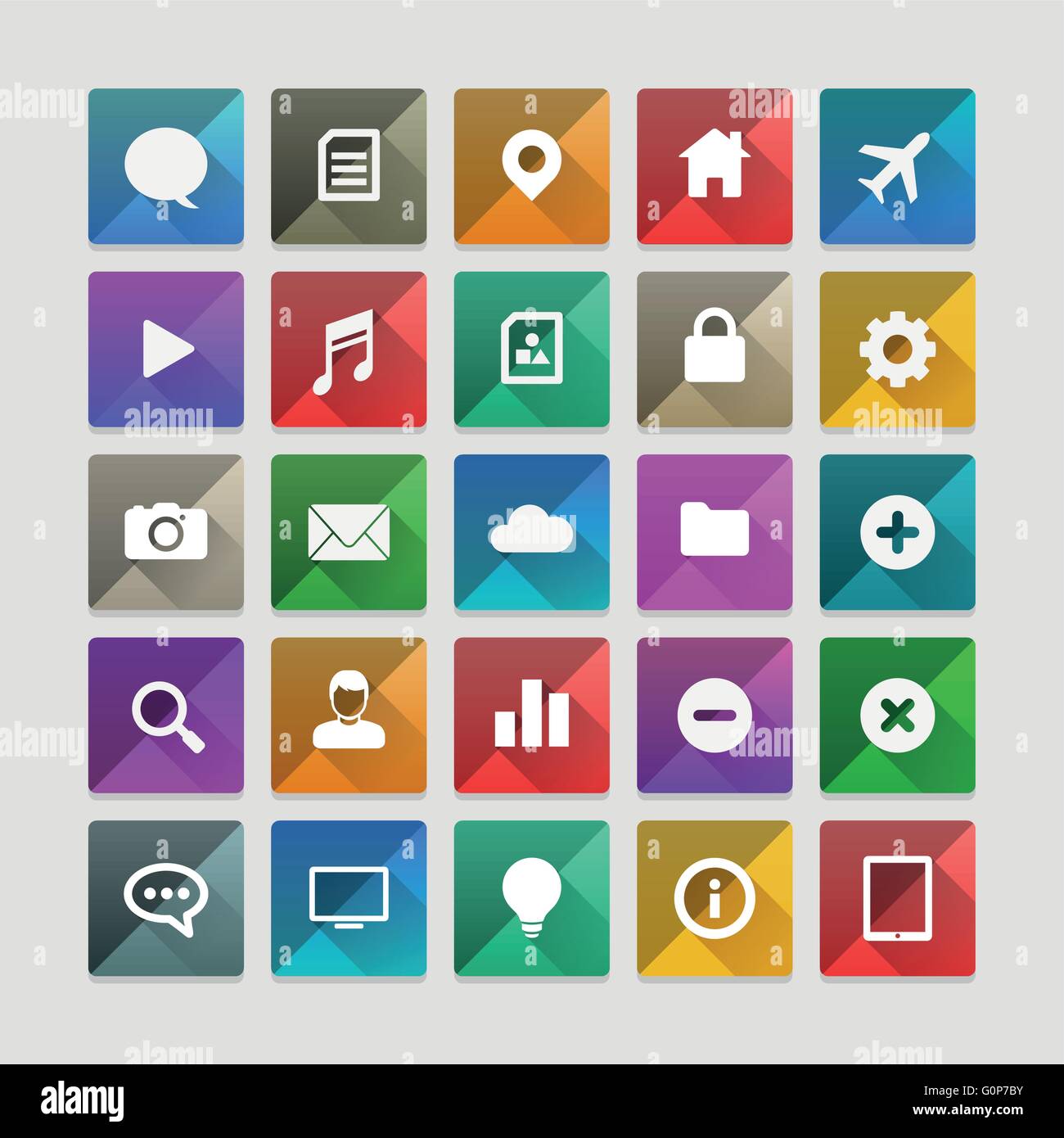 Flat vector icons with long shadow. Symbol collection Stock Vector ...