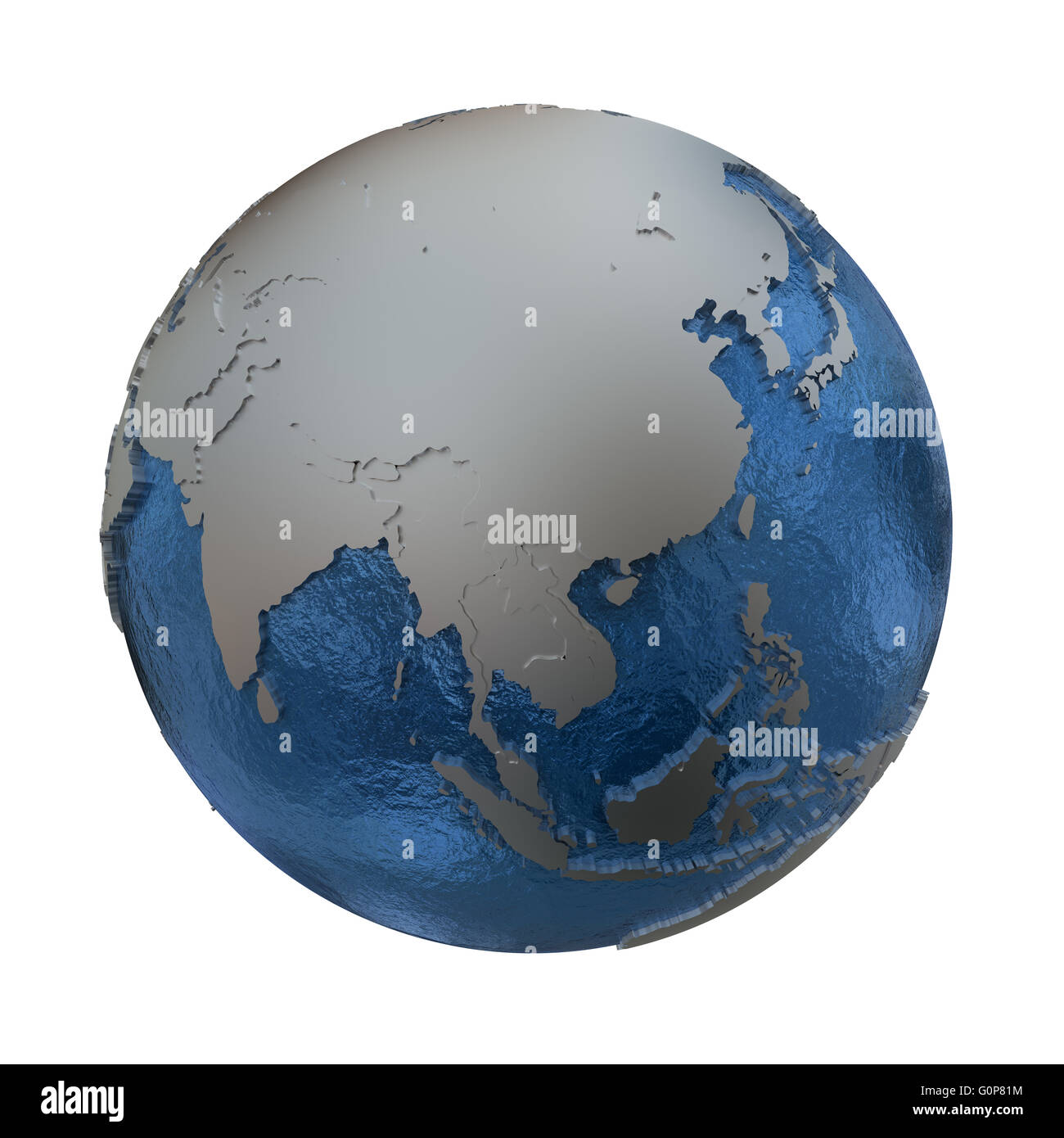 Southeast Asia on elegant silver 3D model of planet Earth with ...