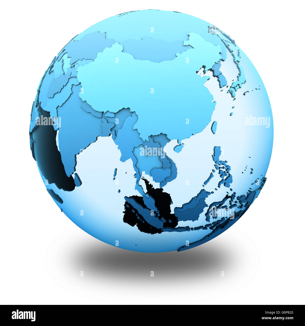 Southeast Asia on translucent model of planet Earth with visible ...