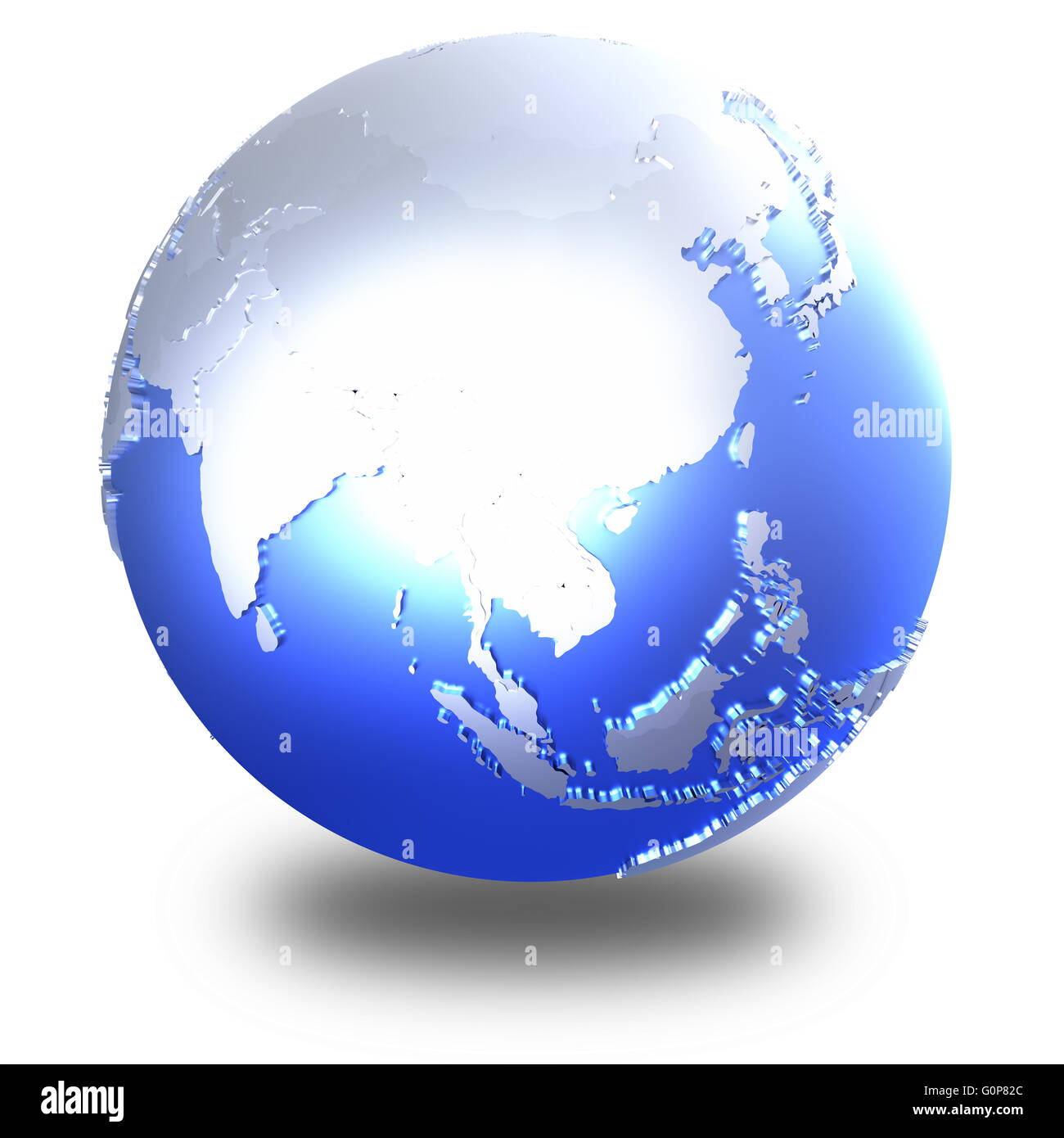 Southeast Asia on bright metallic model of planet Earth with blue ocean ...