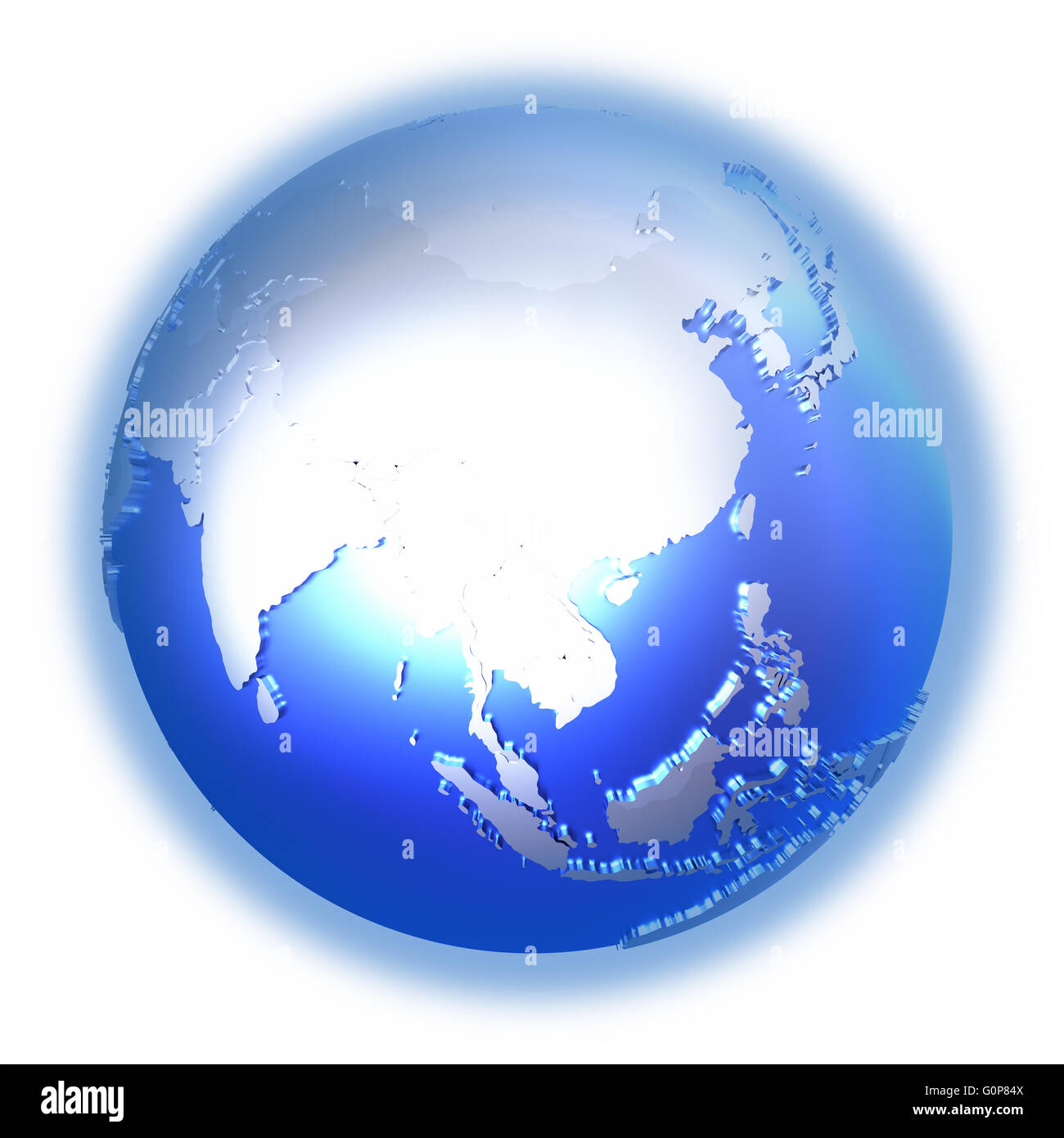 Southeast Asia on bright metallic model of planet Earth with blue ocean ...