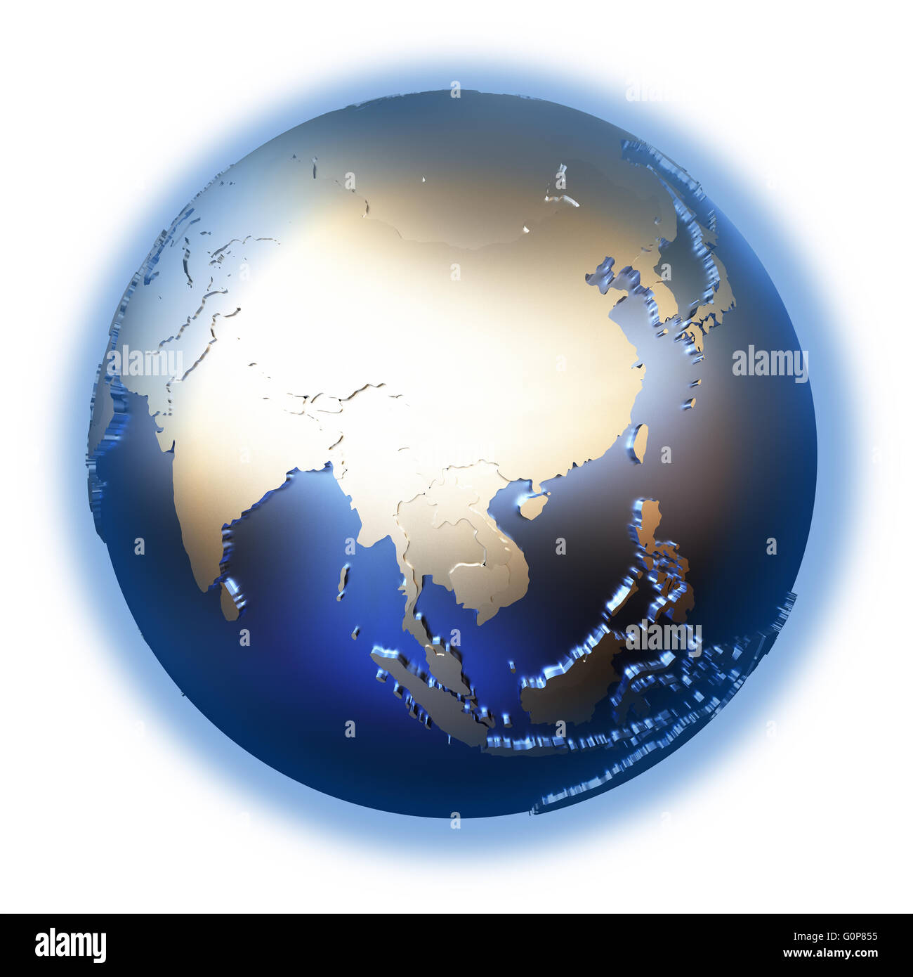Southeast Asia on elegant metallic model of planet Earth with blue ...
