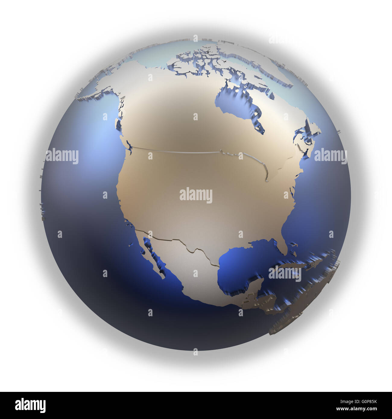 North America on elegant metallic model of planet Earth with blue ocean ...