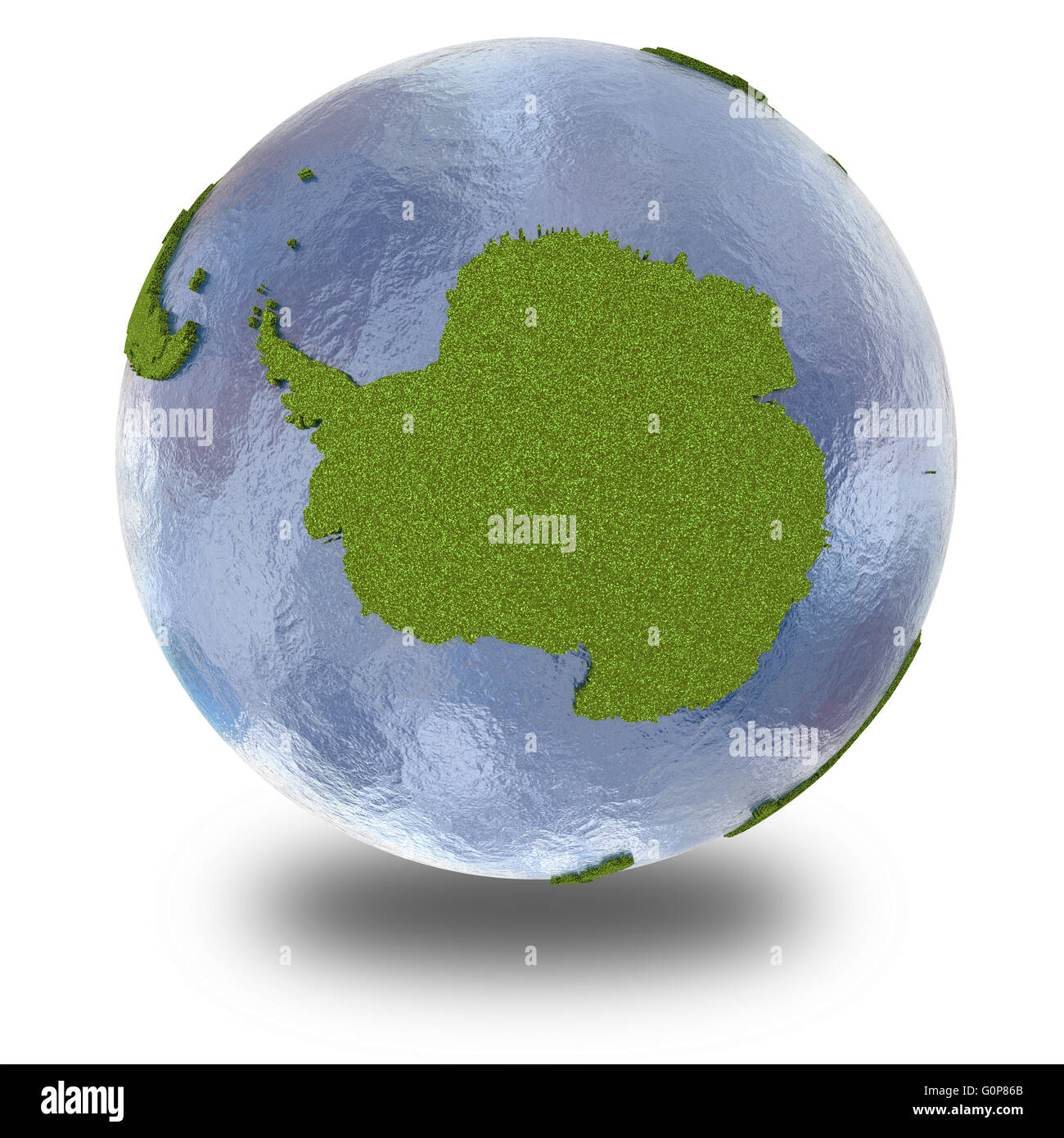 Antarctica on 3D model of planet Earth with grassy continents with ...