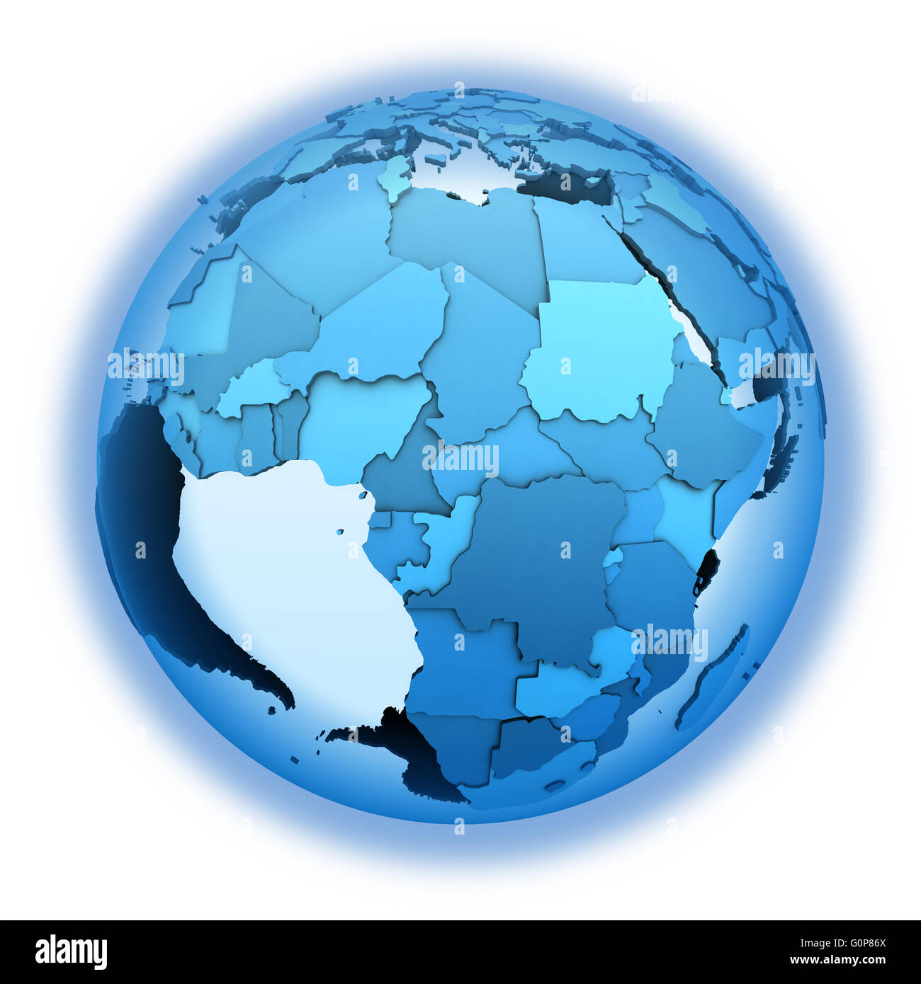Africa on translucent model of planet Earth with visible continents ...