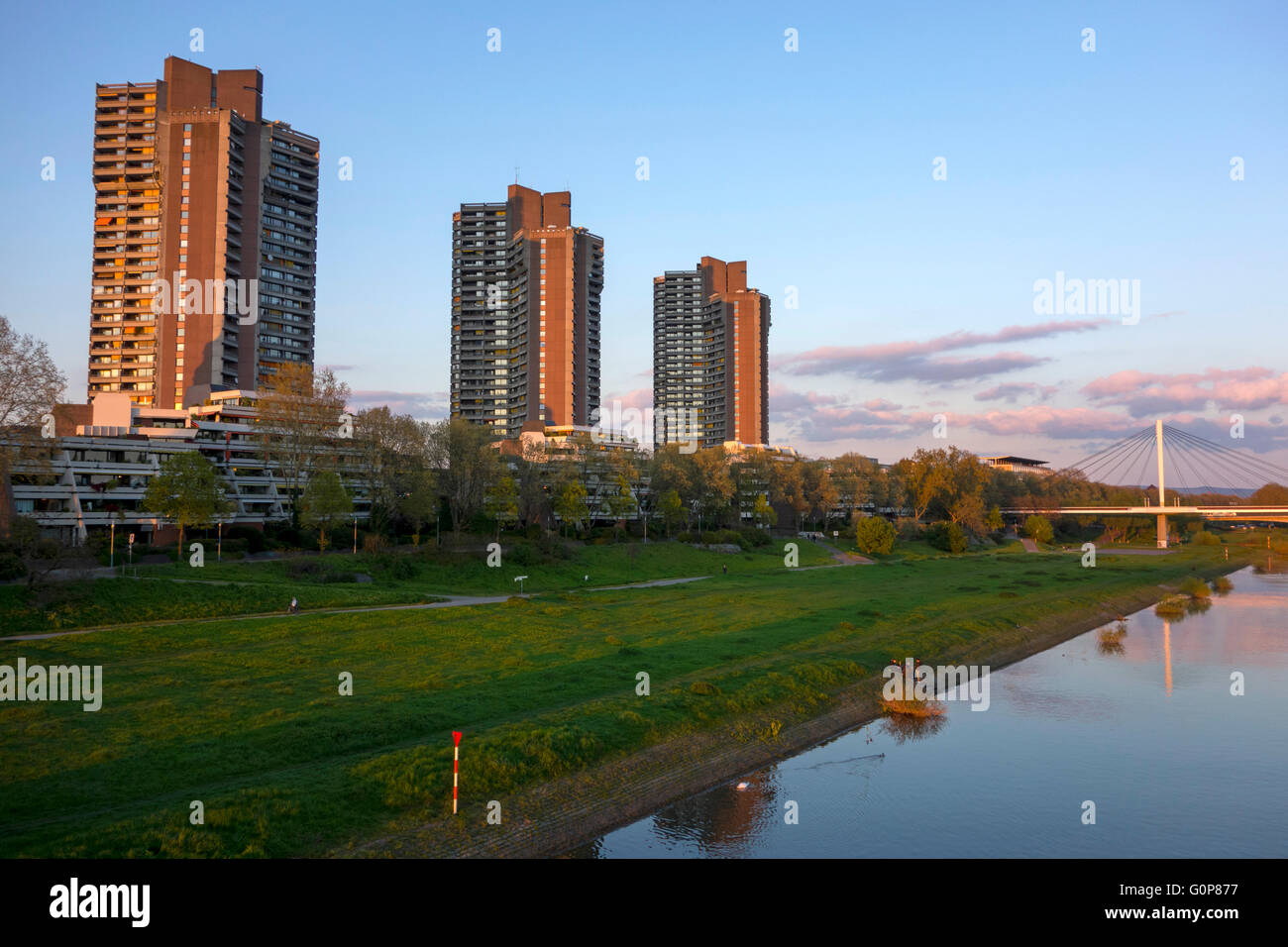 Sunset at neckar river, Mannheim Stock Photo - Alamy
