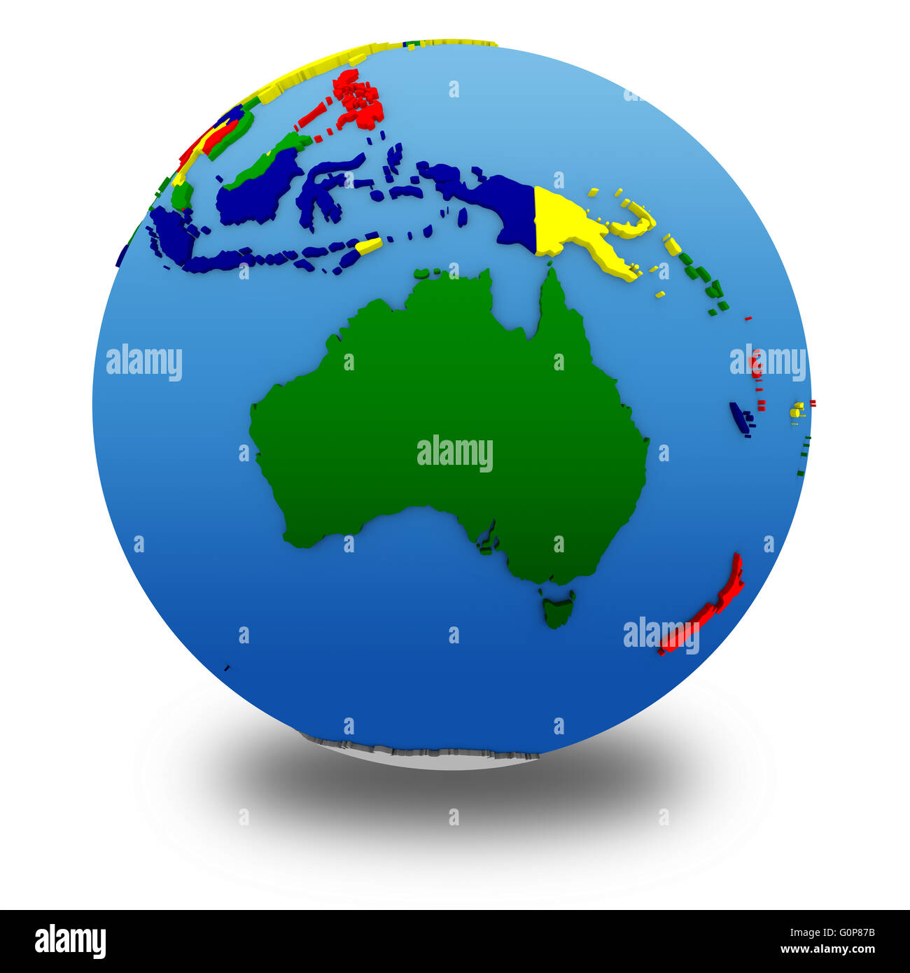 Australia on political 3D model of Earth with embossed continents and ...