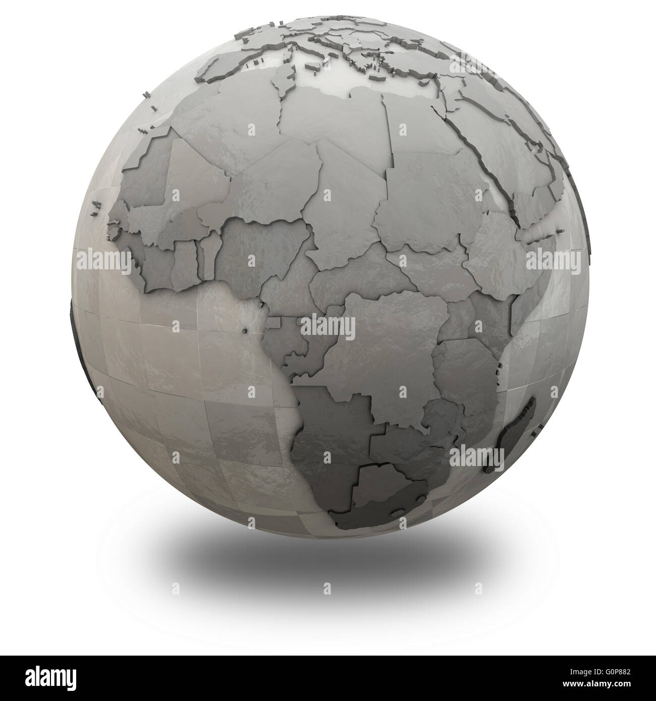 Africa on 3D model of metallic planet Earth made of steel plates with ...
