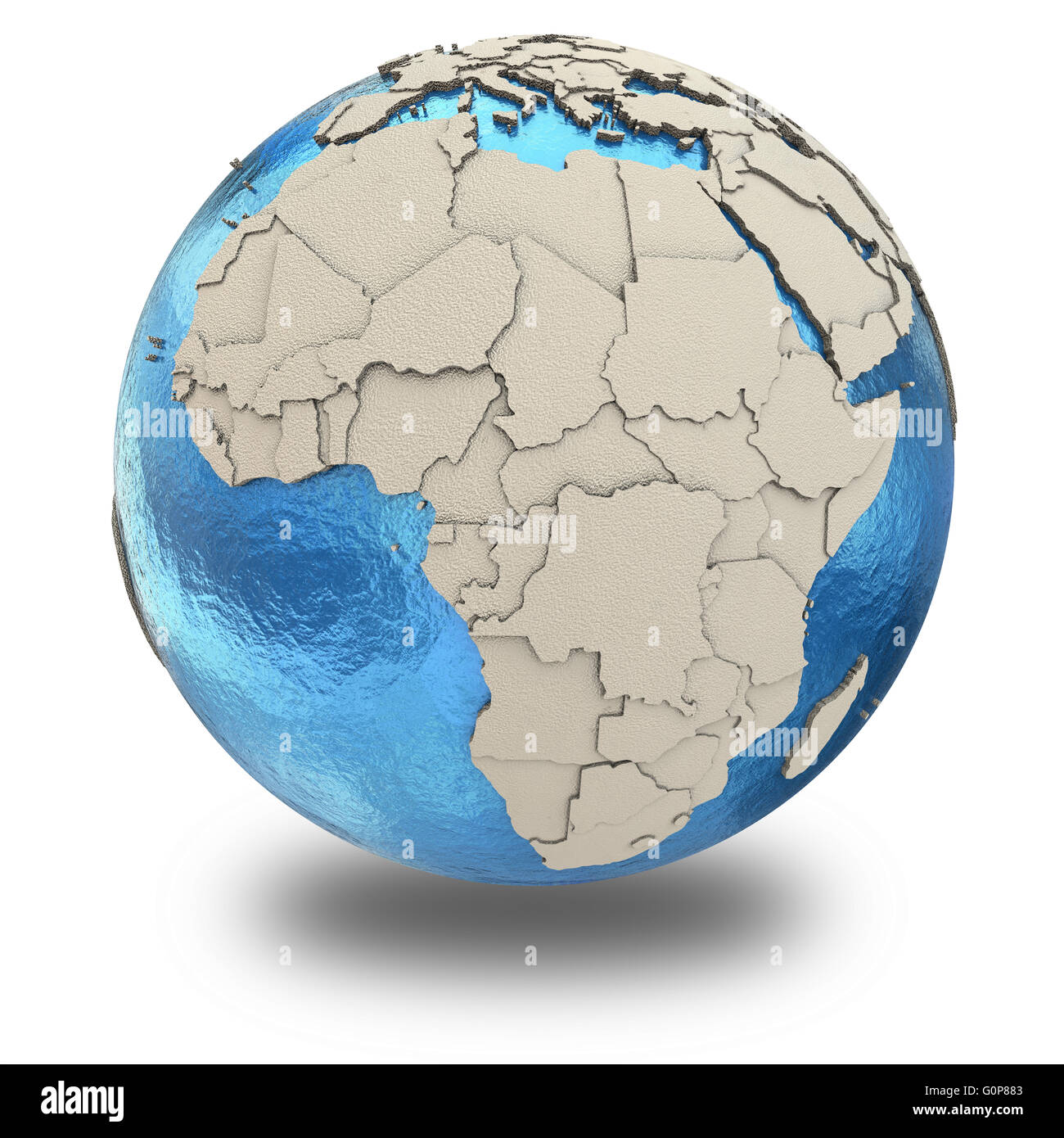 Africa on 3D model of blue Earth with embossed countries and blue ocean ...