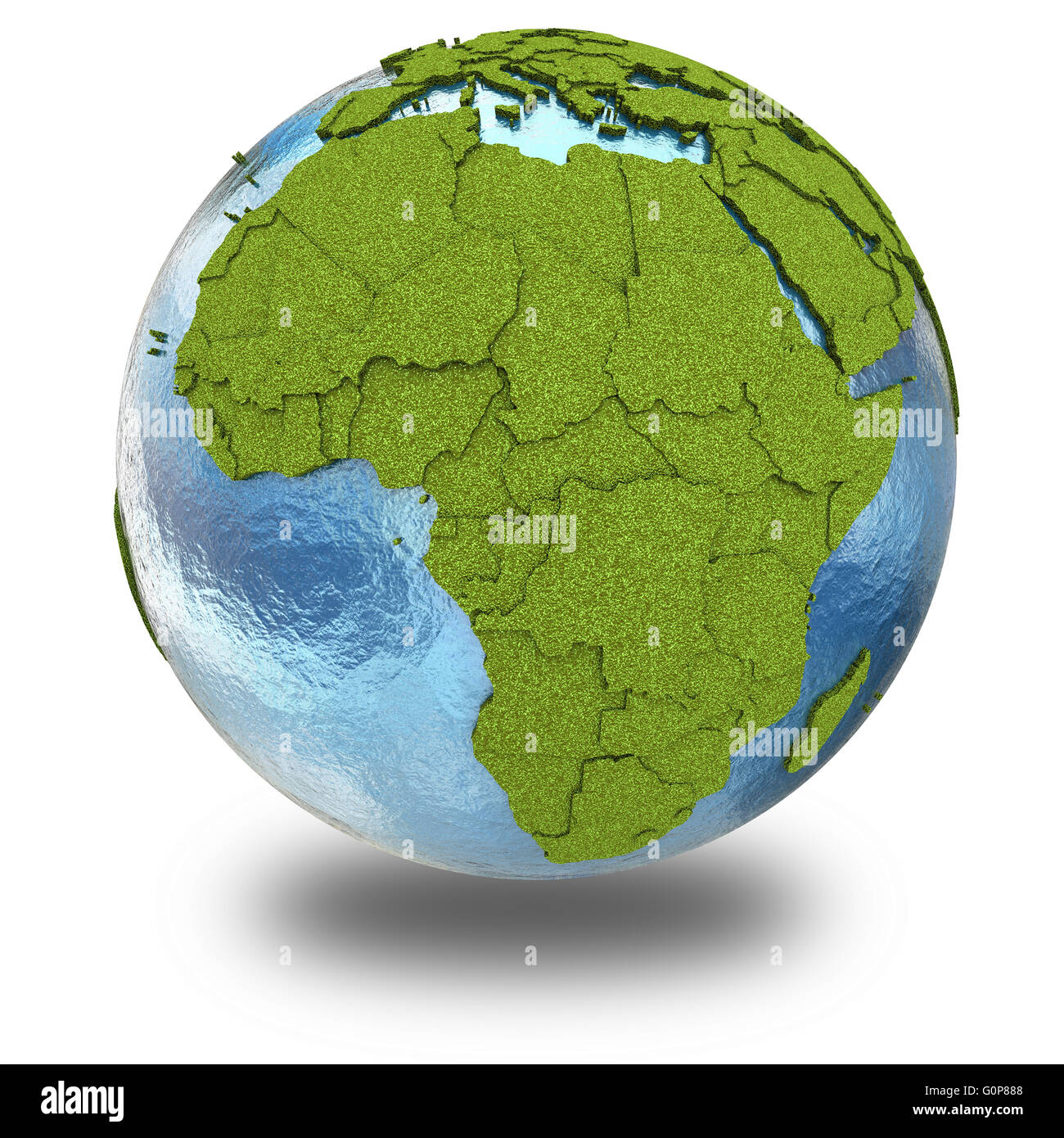 Africa on 3D model of planet Earth with grassy continents with embossed ...