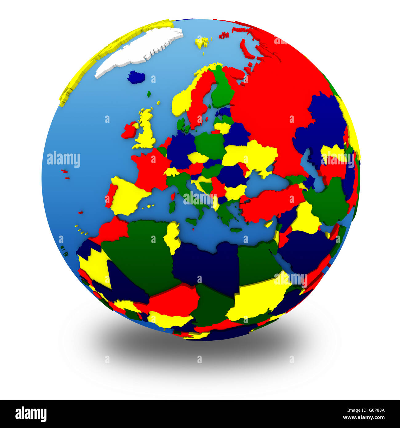 Europe on political 3D model of Earth with embossed continents and ...