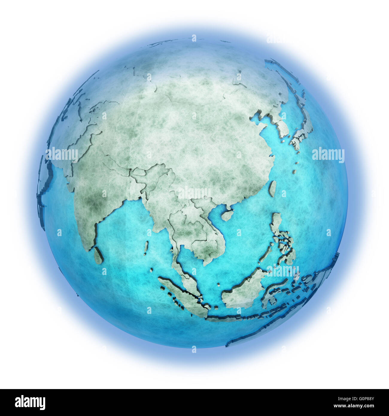 Southeast Asia on 3D model of planet Earth made of blue marble with ...