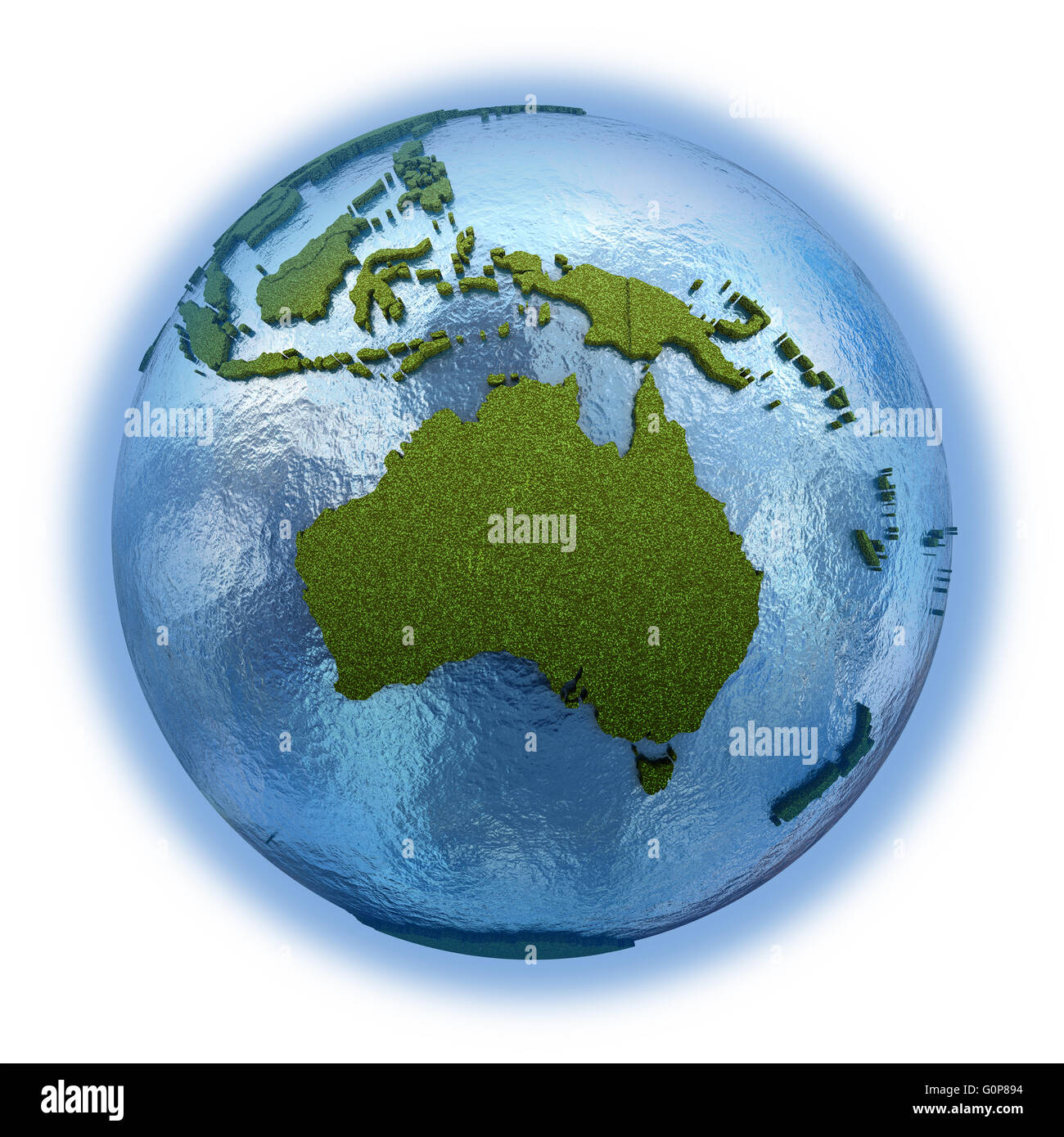 Australia on 3D model of planet Earth with grassy continents with ...