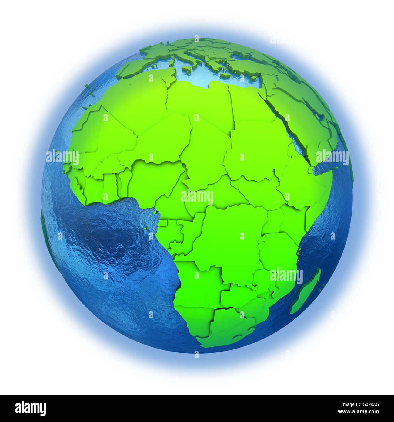 Africa on elegant green 3D model of planet Earth with realistic watery ...