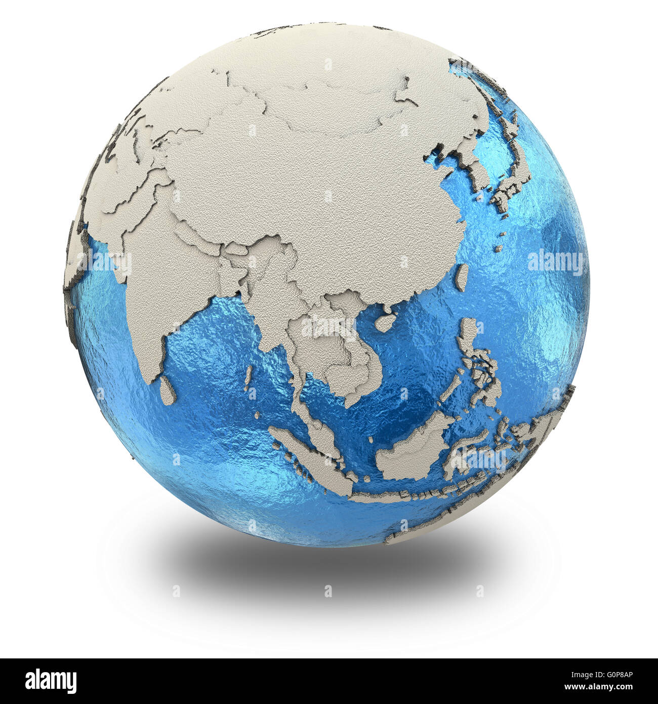 Southeast Asia on 3D model of blue Earth with embossed countries and ...