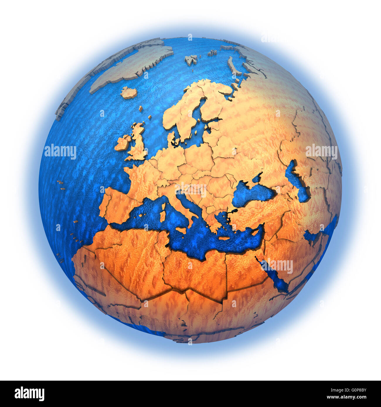 Europe on wooden model of planet Earth with embossed continents and ...