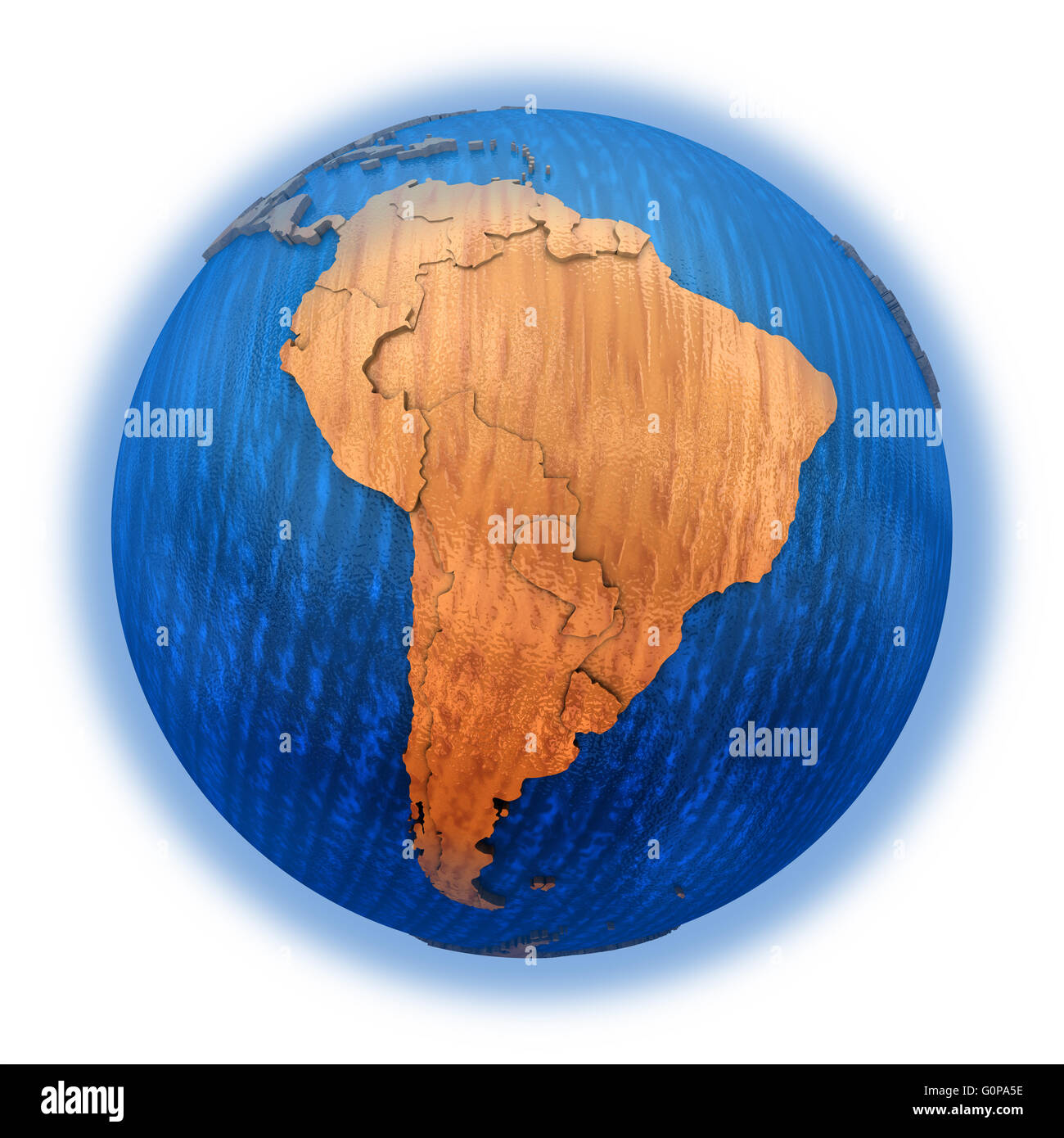 South America on wooden model of planet Earth with embossed continents ...