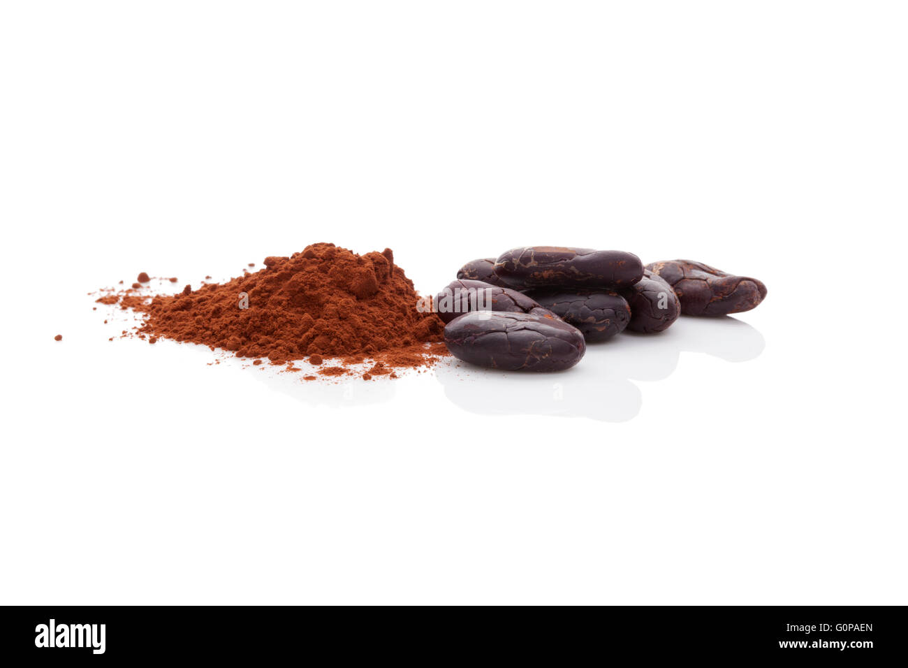 Cocoa beans and cocoa powder isolated on white background. Healthy ...