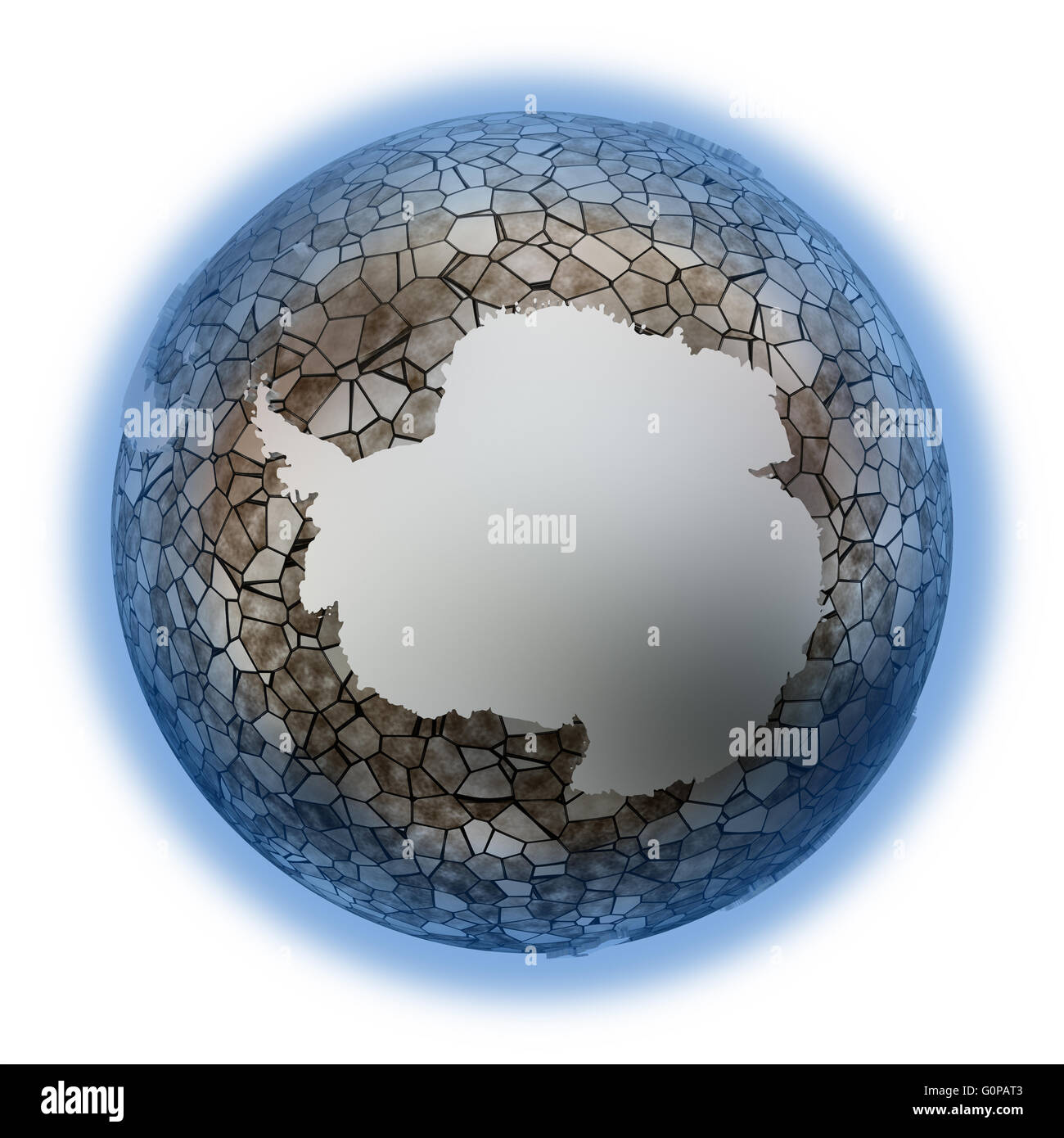 Antarctica on metallic model of planet Earth. Shiny steel continents ...