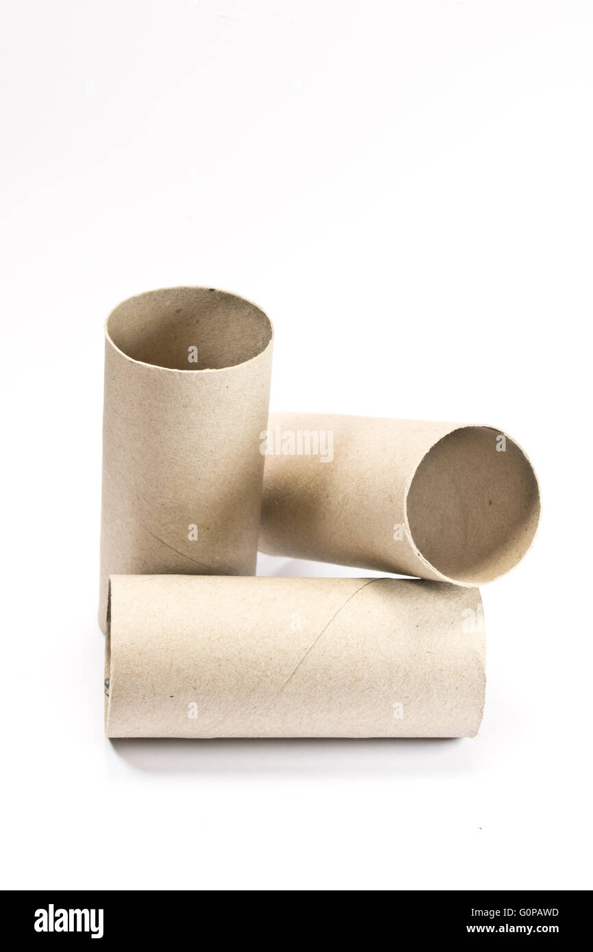 Empty Toilet Rolls on White Background Stock Photo - Alamy