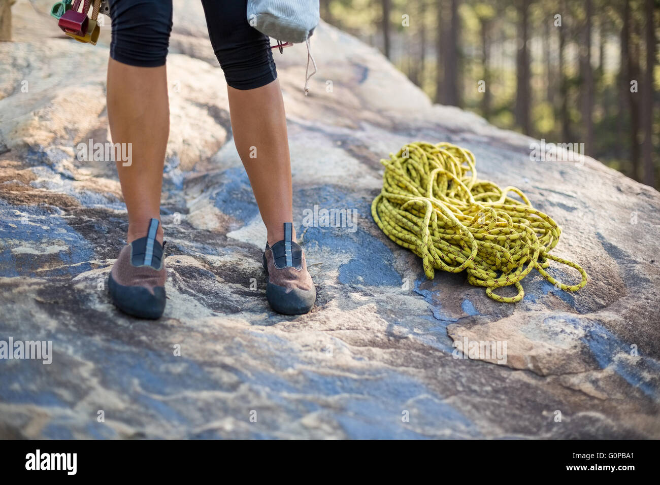 Close up climbers foot with rope Stock Photo - Alamy