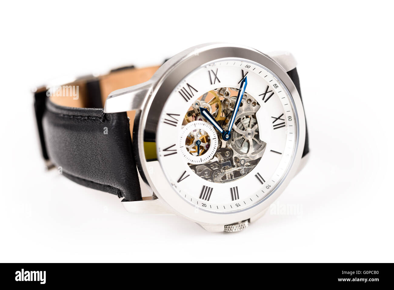Automatic Men Watch With Visible Mechanism Isolated On White Stock ...