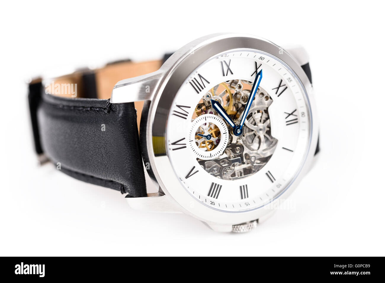 Automatic Men Watch With Visible Mechanism Isolated On White Stock ...