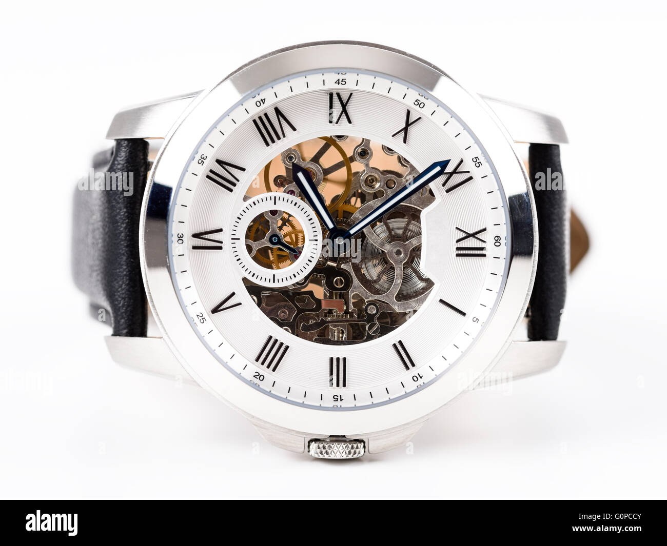 Automatic Men Watch With Visible Mechanism Isolated On White Stock ...