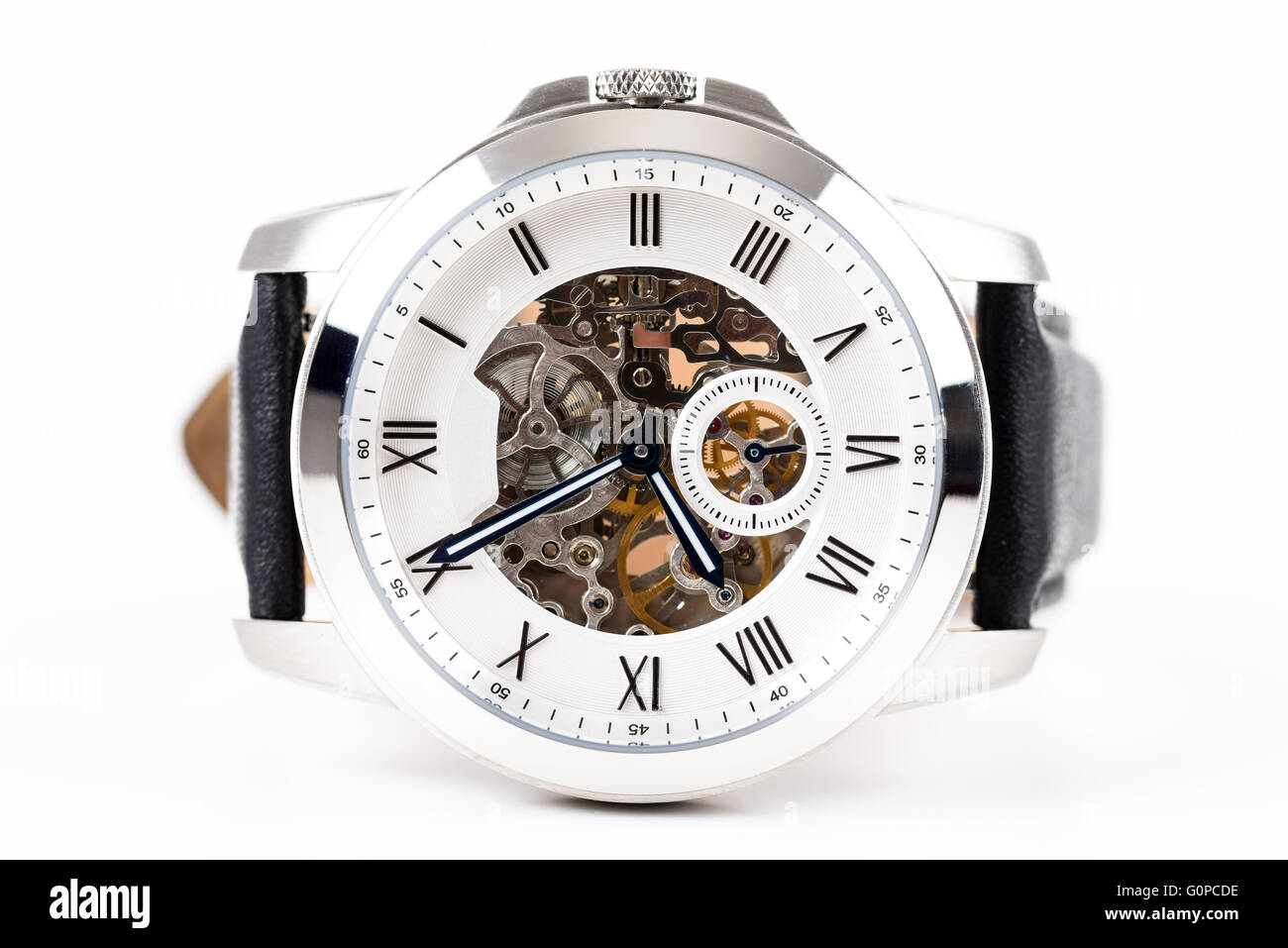 Automatic Men Watch With Visible Mechanism Isolated On White Stock ...