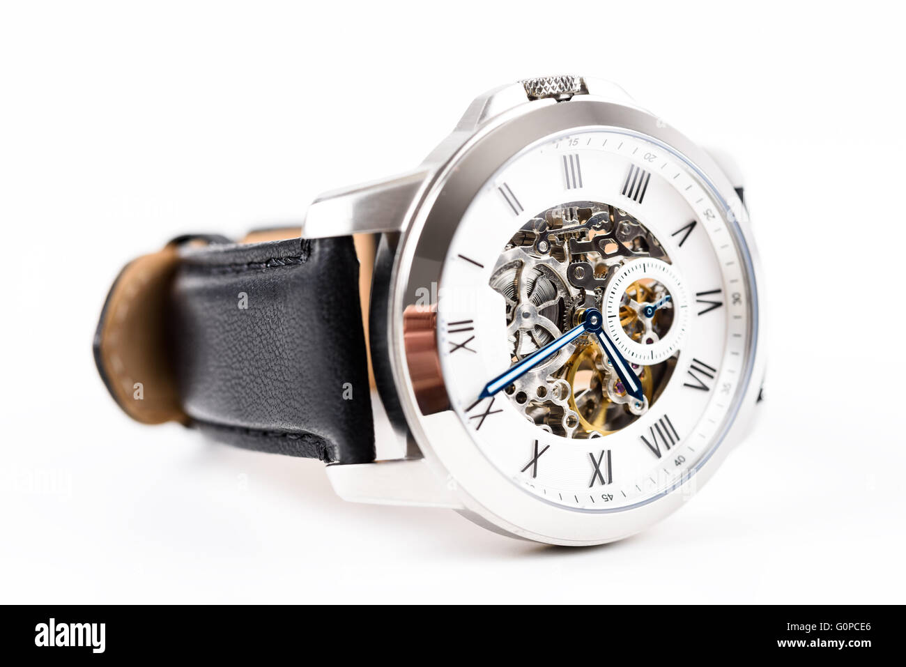 Automatic Men Watch With Visible Mechanism Isolated On White Stock ...