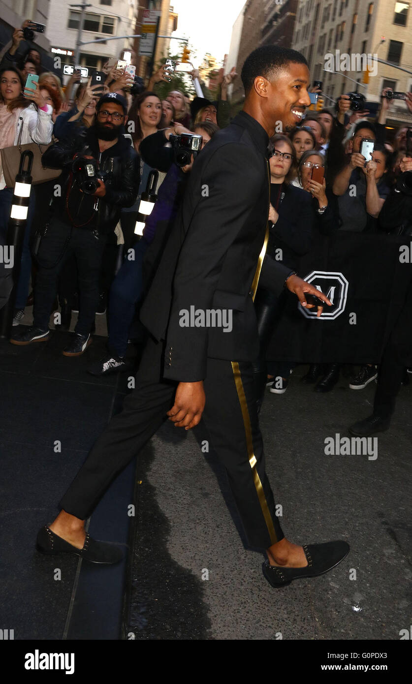 New York, USA. 2nd May, 2016. Actor MICHAEL B JORDAN exits the Mark ...