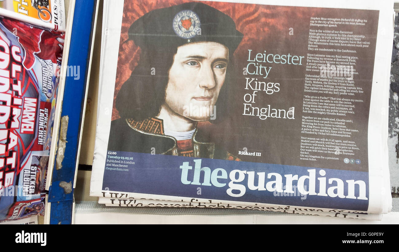 3 May 2016 - The Guardian newspaper's front cover story on Leicester ...