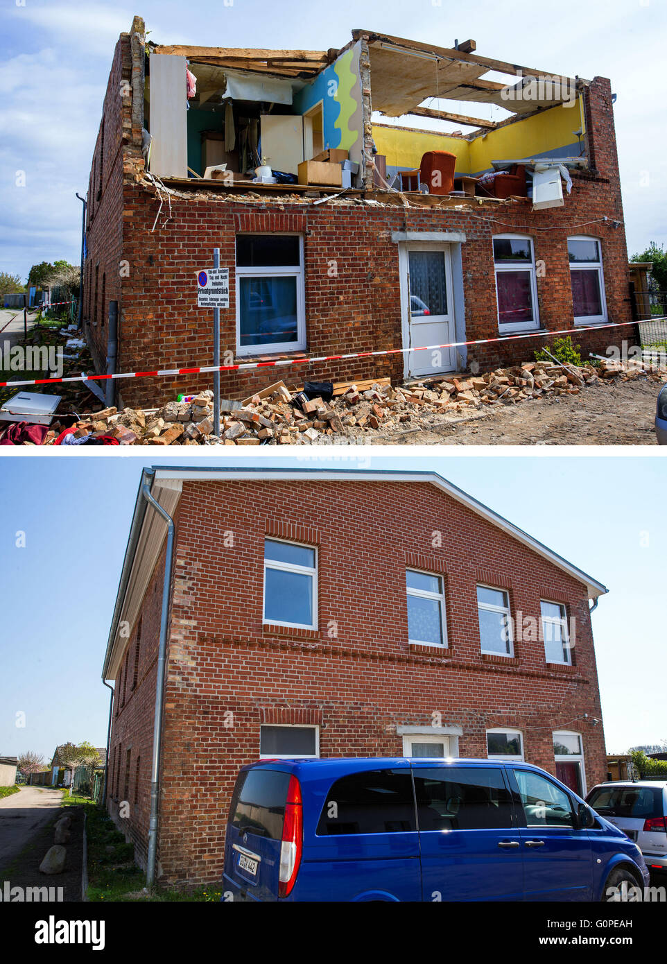 The picture combination depicts the destroyed house of family Großmann ...